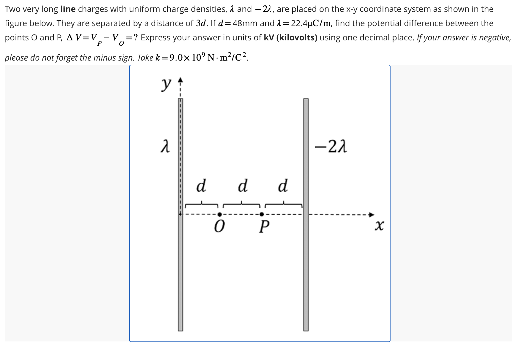Solved Two very long line charges with uniform charge | Chegg.com