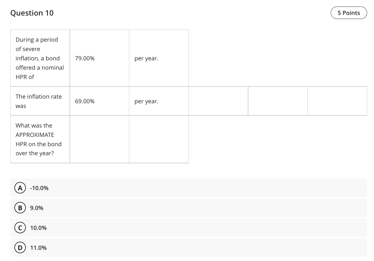 Solved Question 10 5 Points \begin{tabular}{|l|l|l|} \hline | Chegg.com