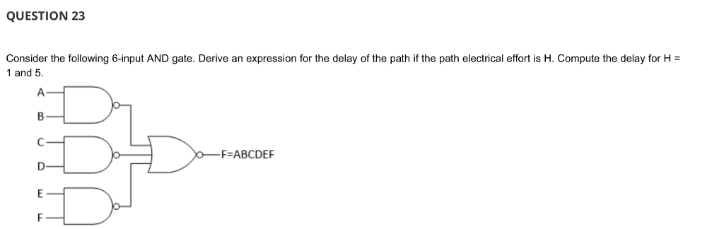 Solved QUESTION 23 Consider the following 6-input AND gate. | Chegg.com