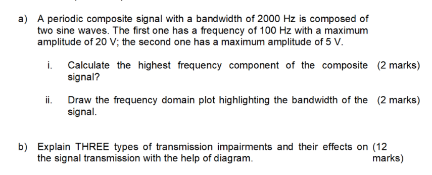 Solved a) A periodic composite signal with a bandwidth of | Chegg.com