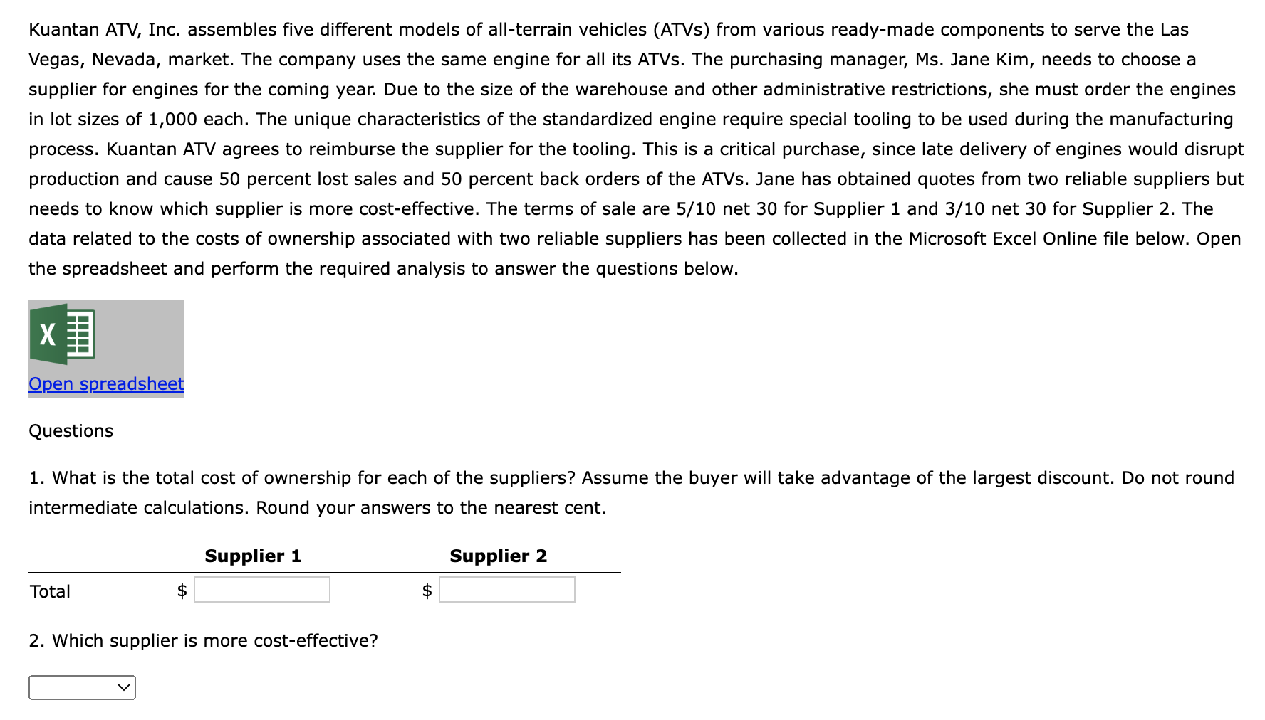 Solved Kuantan ATV, Inc. assembles five different models of | Chegg.com