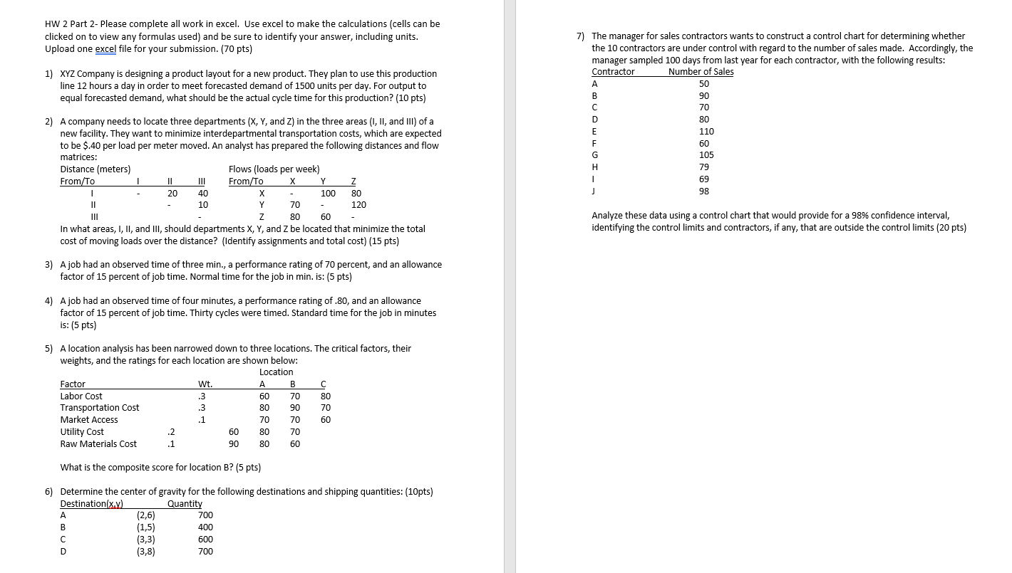 Solved HW 2 Part 2- Please complete all work in excel. Use | Chegg.com