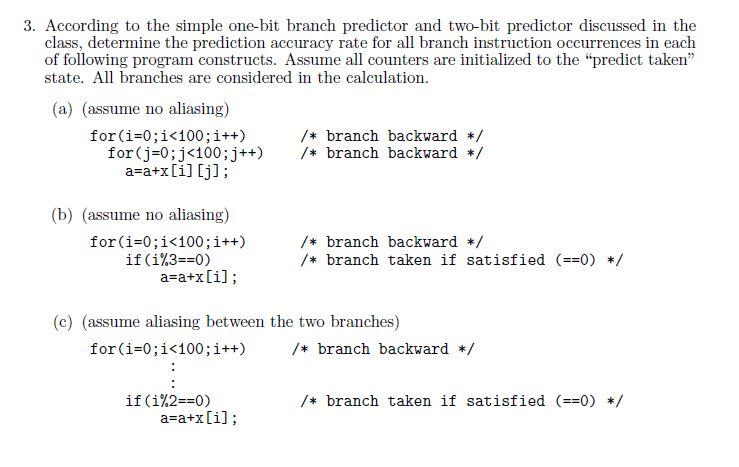 3. According to the simple one-bit branch predictor | Chegg.com