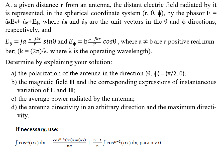 Solved At a given distance r from an antenna, the distant | Chegg.com