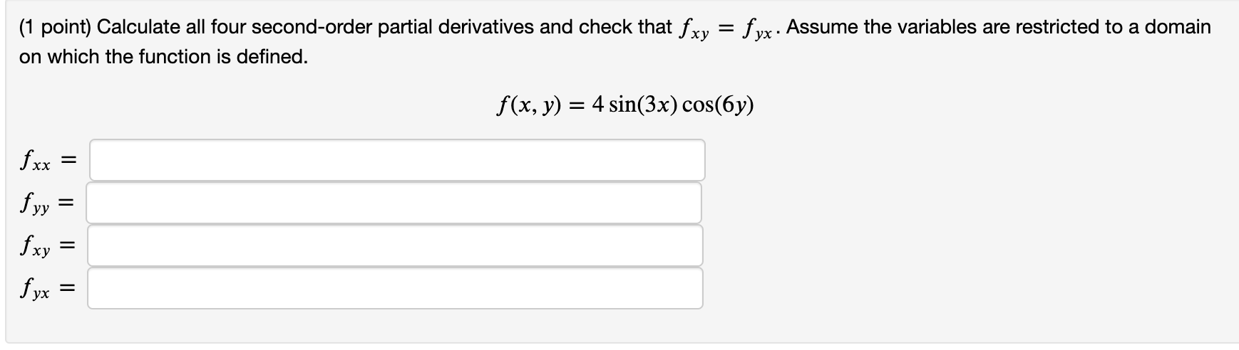 Solved (1 point) Calculate all four second-order partial | Chegg.com