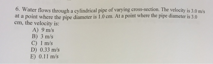 Solved: Water Flows Through A Cylindrical Pipe Of Varying ... | Chegg.com