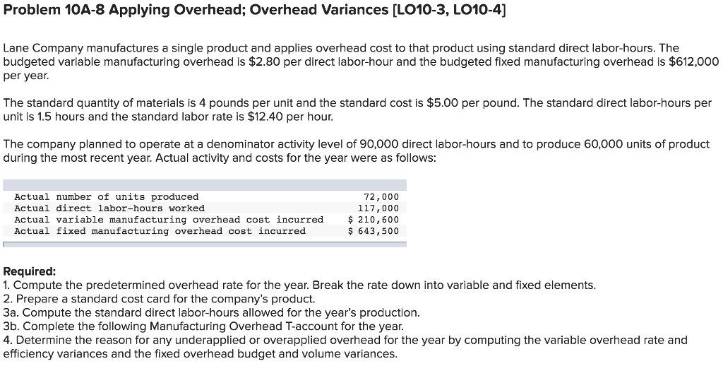 Solved Problem 10A-8 Applying Overhead; Overhead Variances | Chegg.com