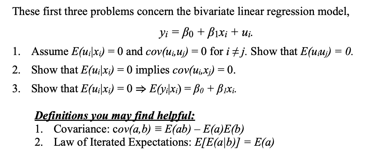 Solved These first three problems concern the bivariate | Chegg.com
