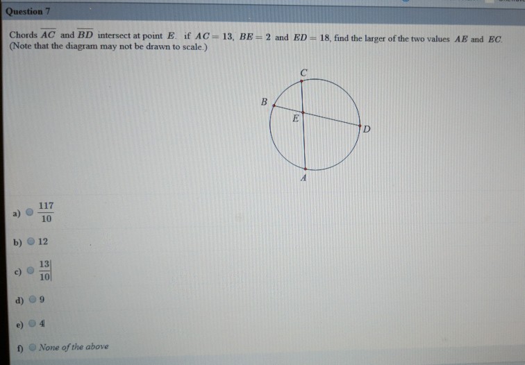 Solved Question 7 Chords AC and BD intersect at point E. if | Chegg.com