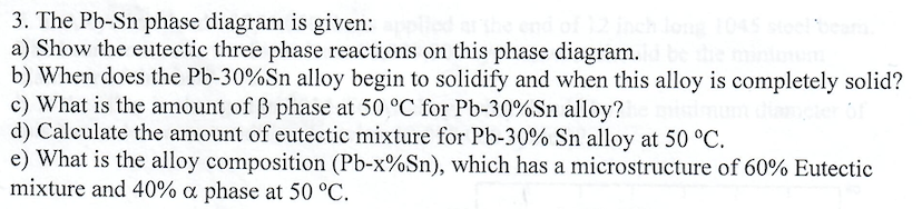 Solved 3. The Pb−Sn phase diagram is given: a) Show the | Chegg.com