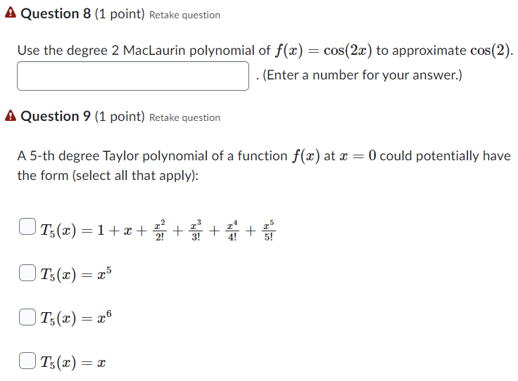 Solved Use the degree 2 MacLaurin polynomial of f(x)=cos(2x) | Chegg.com