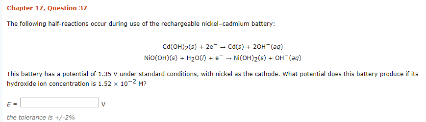 Solved Chapter 17, Question 37 The following half-reactions | Chegg.com