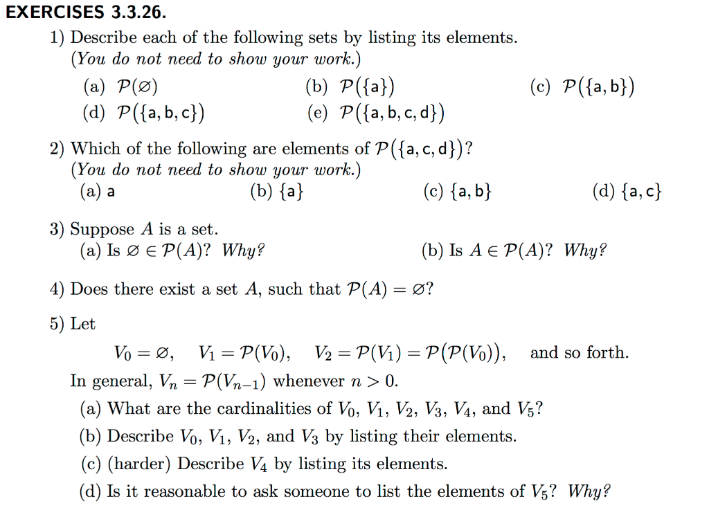 Solved EXERCISES 3.3.26. 1) Describe each of the following | Chegg.com