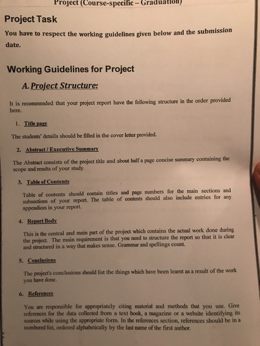 Solved Project (Course-specific-Graduation) Project Task You | Chegg.com