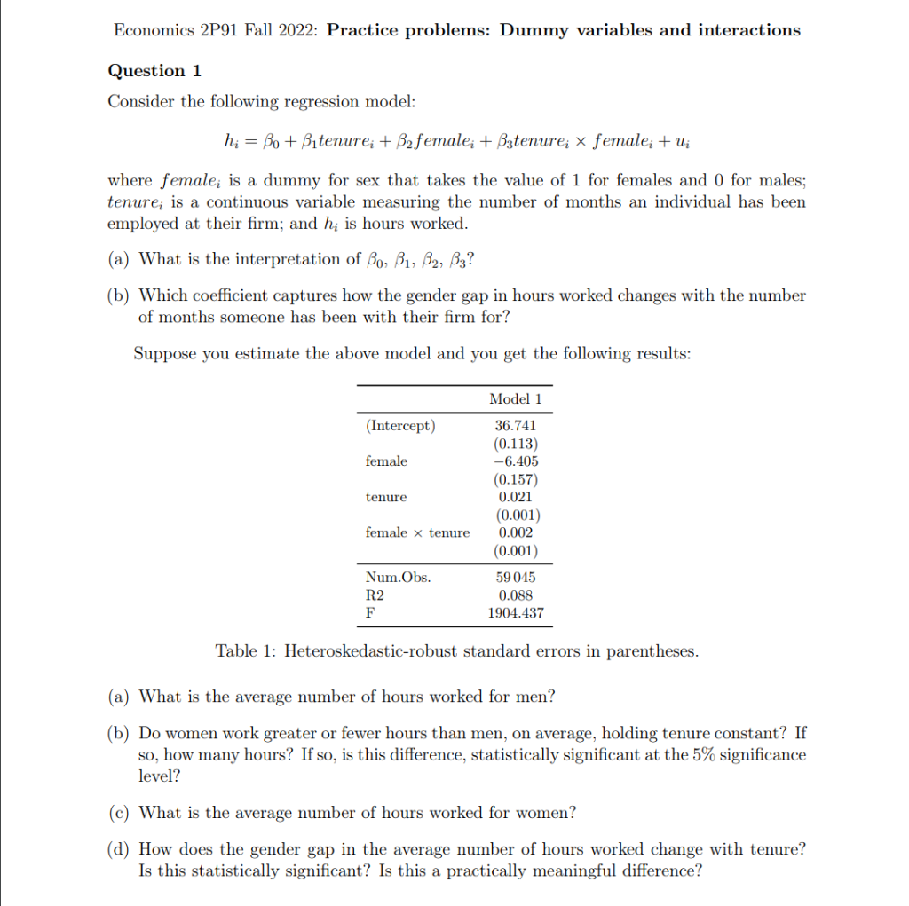 Economics 2P91 Fall 2022: Practice problems: Dummy | Chegg.com