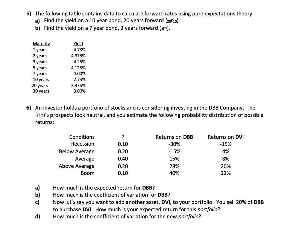 5) The following table contains data to calculate | Chegg.com