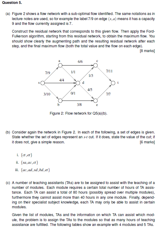 Solved Question 5. (a) Figure 2 shows a flow network with a | Chegg.com