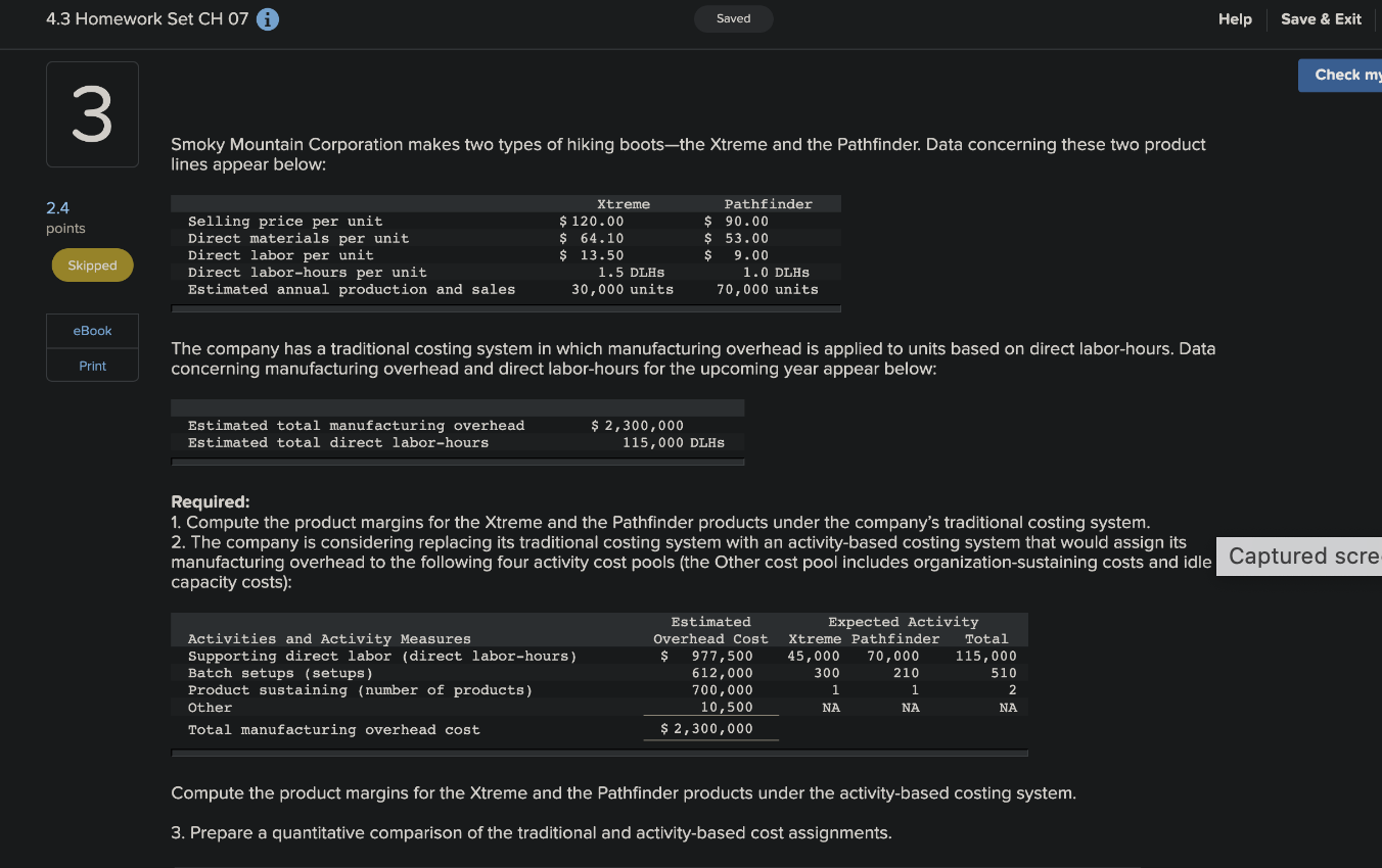 Solved 4.3 Homework Set CH 07 (i) Saved Help Save \\& Exit | Chegg.com