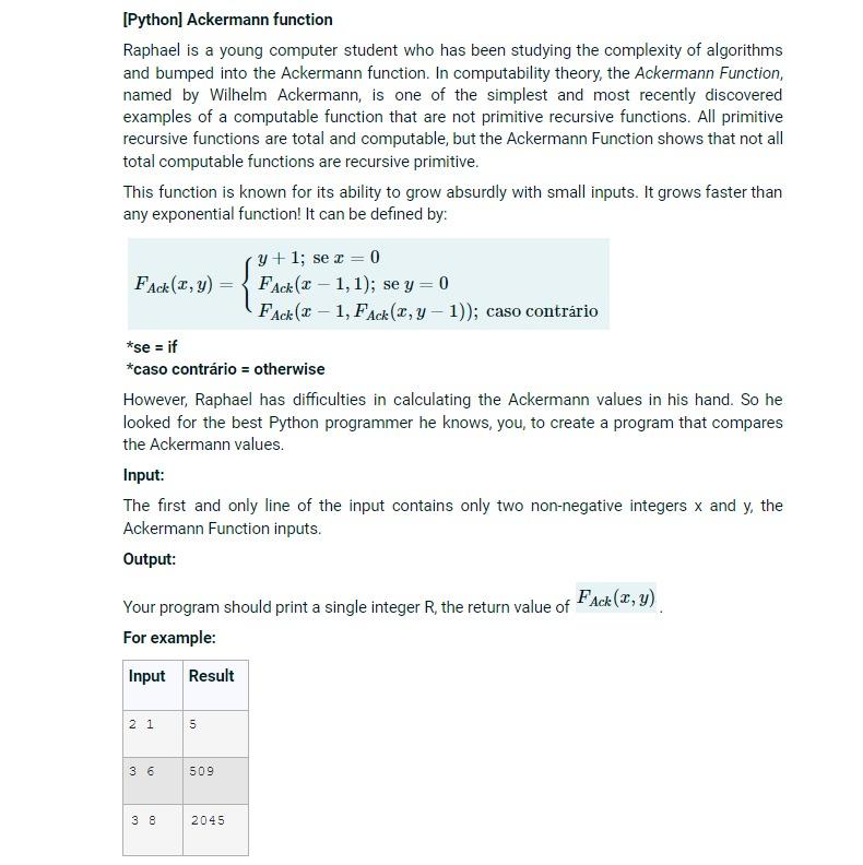 Solved [Python] Ackermann function Raphael is a young | Chegg.com