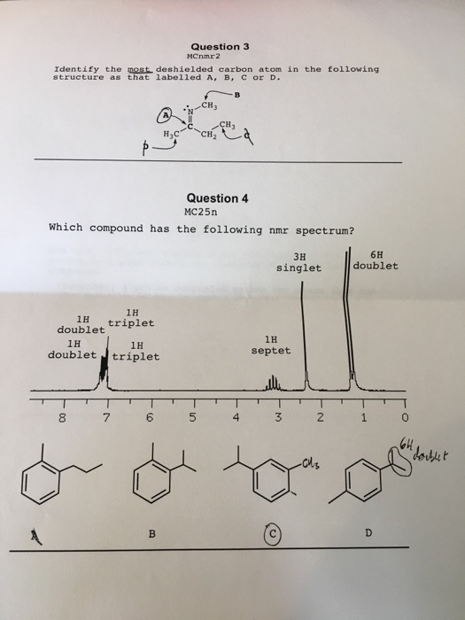 Solved Question 3 MCnmr2 Identify the most deshielded carbon | Chegg.com