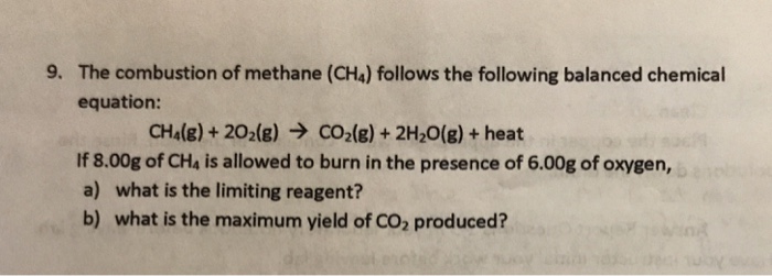 Solved The combustion of methane (CH4) follows the following | Chegg.com