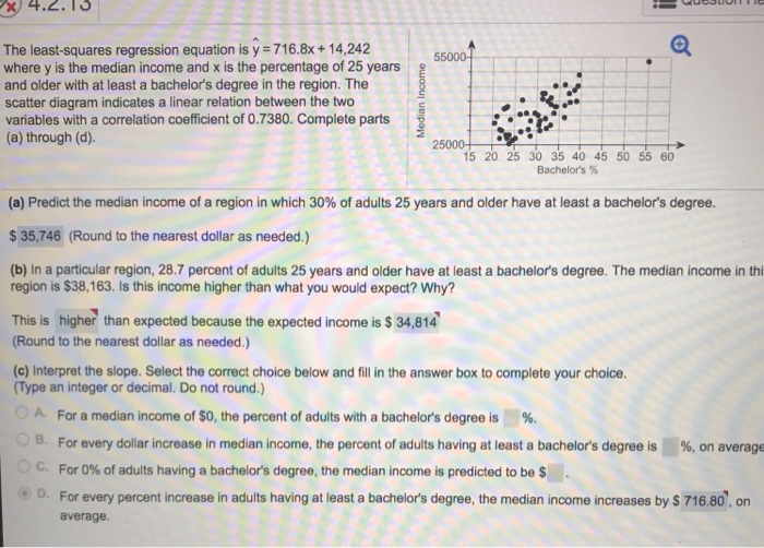 Solved 34.2.1 The least-squares regression equation is y = | Chegg.com