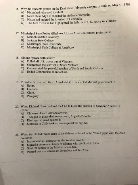 Solved 16. Why did students protest on the Kent State | Chegg.com