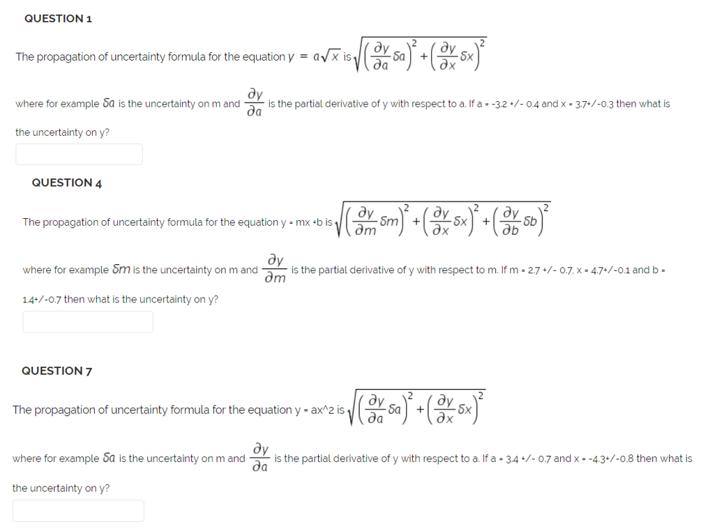 Solved QUESTION 1 The propagation of uncertainty formula for | Chegg.com