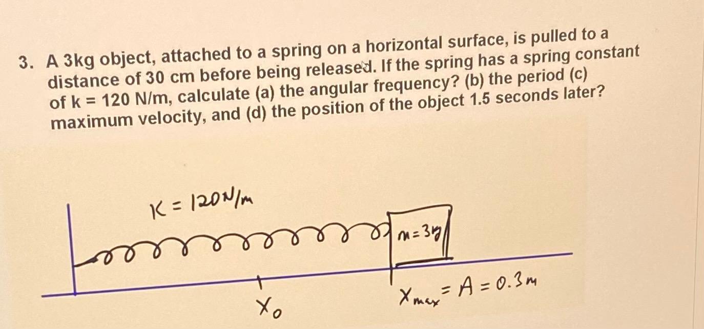 Solved 3. A 3kg object, attached to a spring on a horizontal | Chegg.com