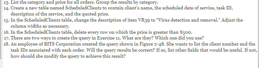 Solved BITS Corporation Exercises: QBE - In the following | Chegg.com