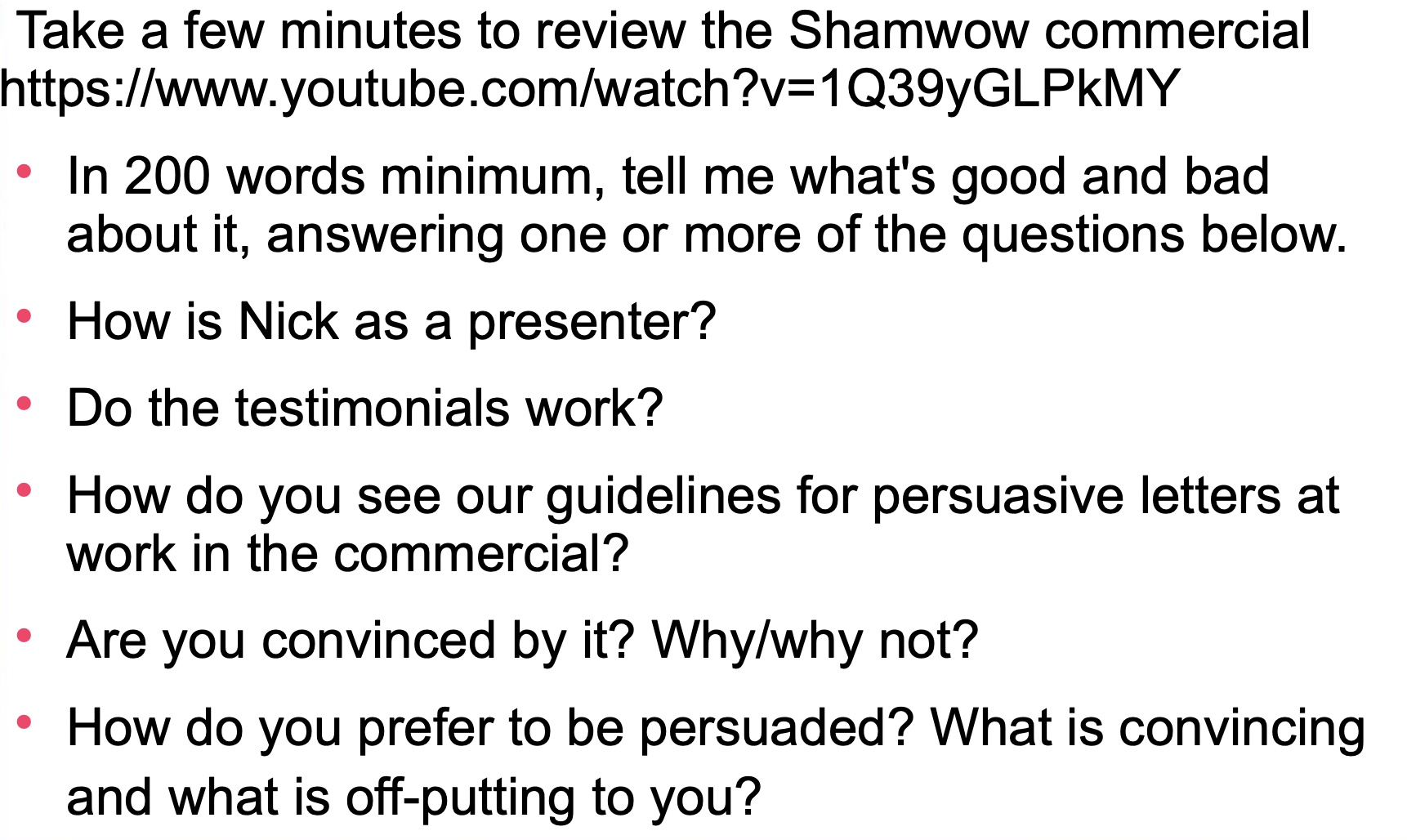 Take a few minutes to review the Shamwow commercial | Chegg.com