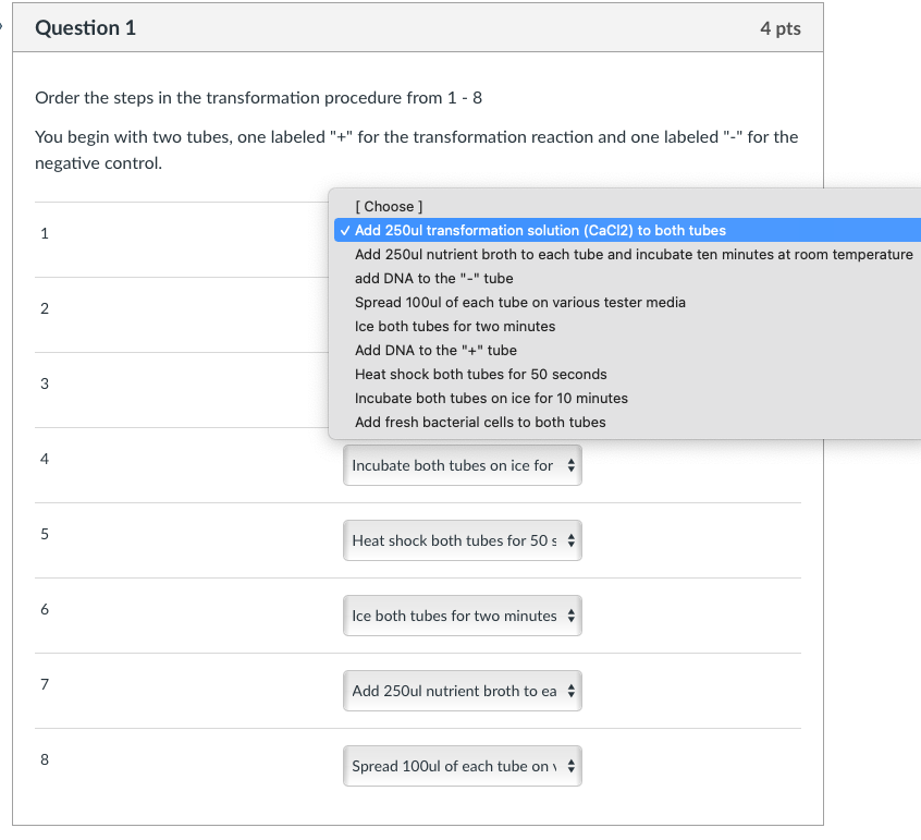 Solved Question 1 4 pts Order the steps in the | Chegg.com