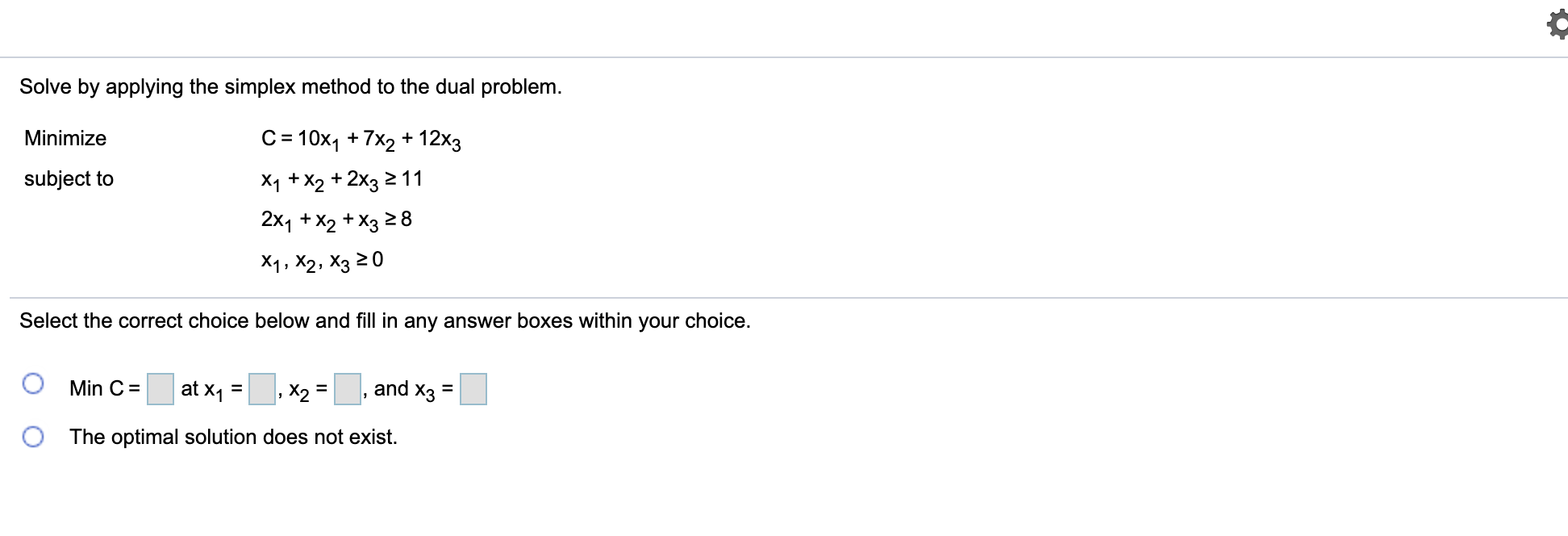 Solved Solve by applying the simplex method to the dual | Chegg.com
