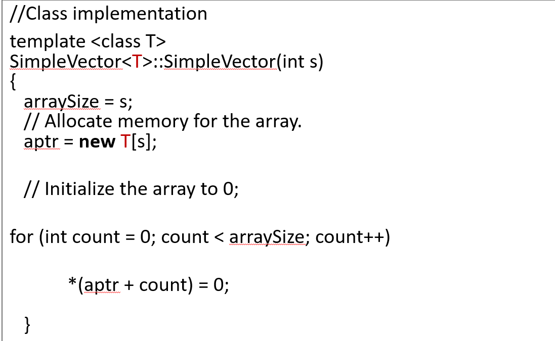 Solved //Class implementation template T> SimpleVector :: | Chegg.com