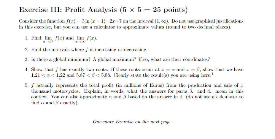 Exercise III: Profit Analysis points Math for Econ | Chegg.com