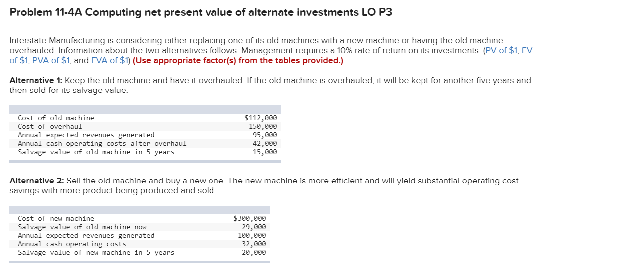 Solved Problem 11-4A Computing net present value of | Chegg.com