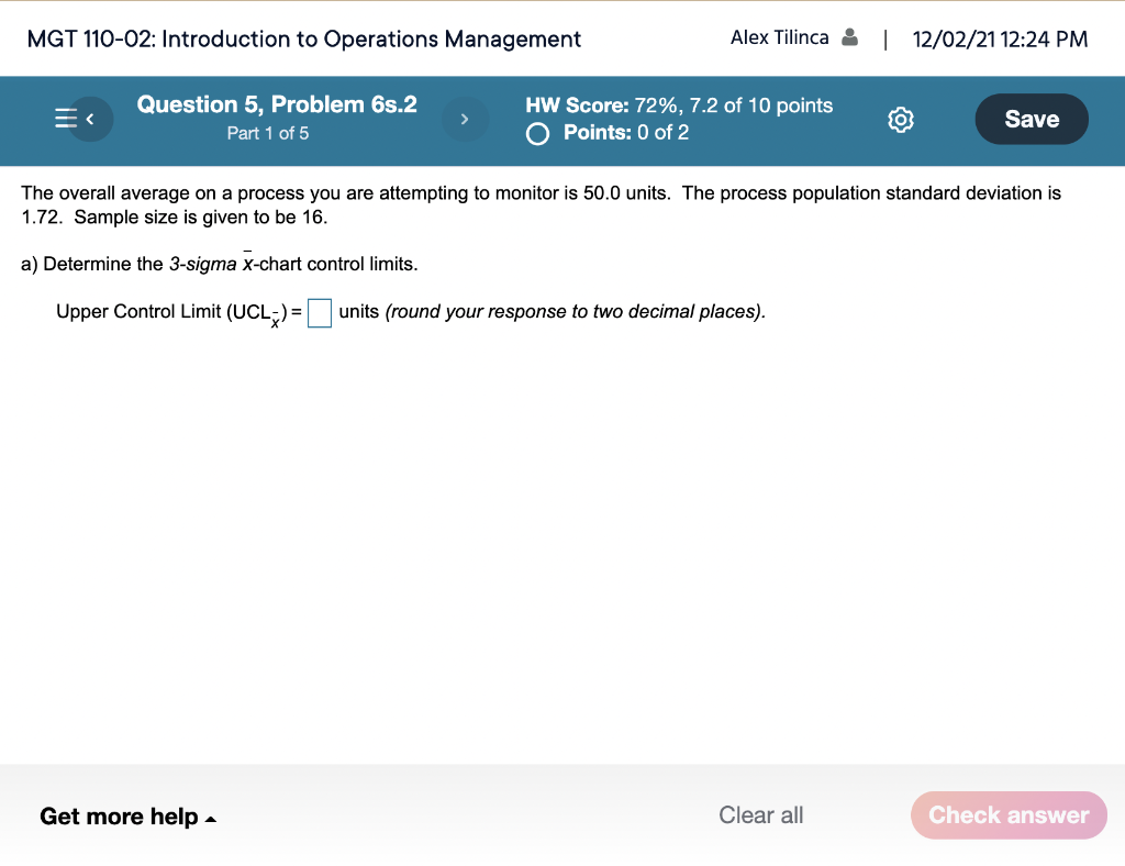 Solved MGT 110-02: Introduction to Operations Management | Chegg.com