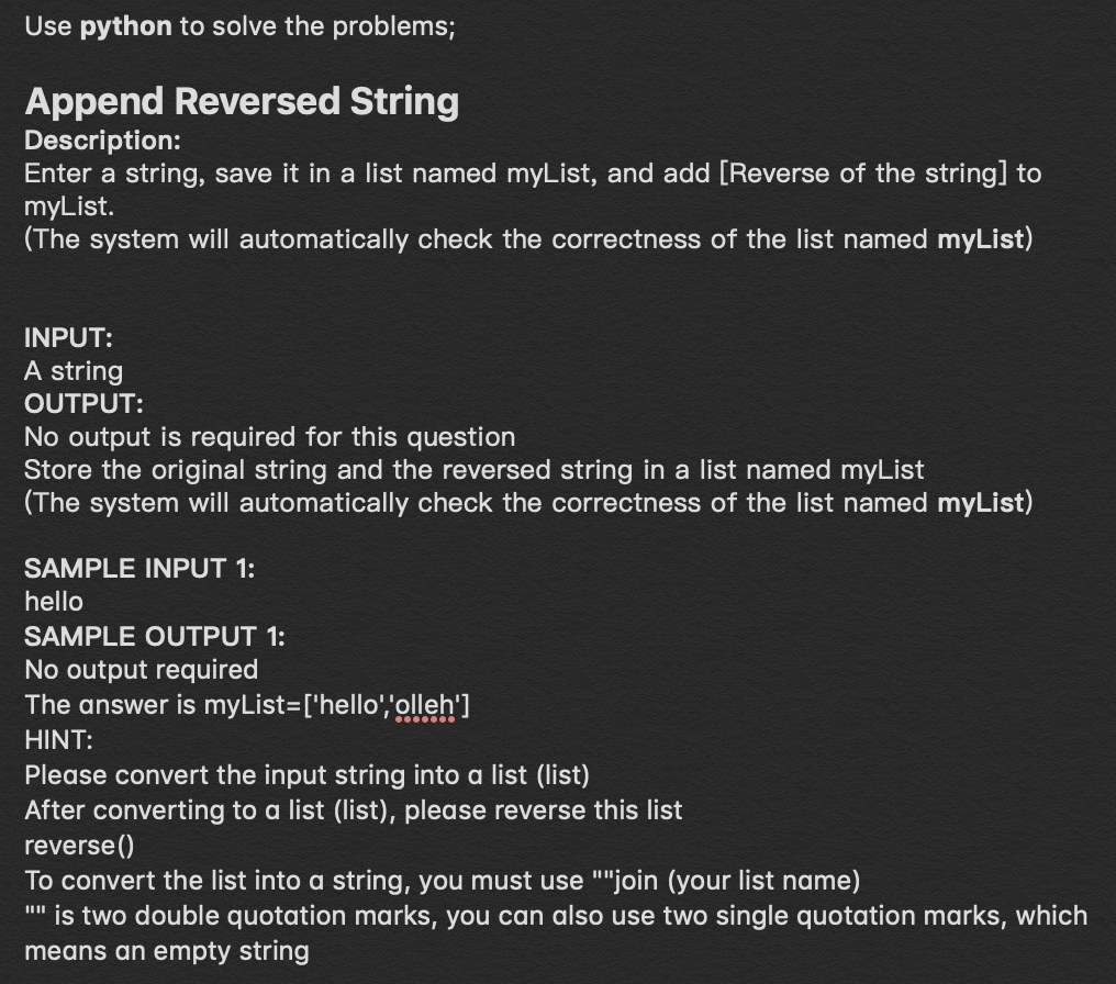 Solved Use python to solve the problems; Append Reversed | Chegg.com