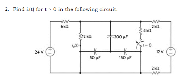 Solved Find i0(t) ﻿for t>0 ﻿in the following circuit. | Chegg.com