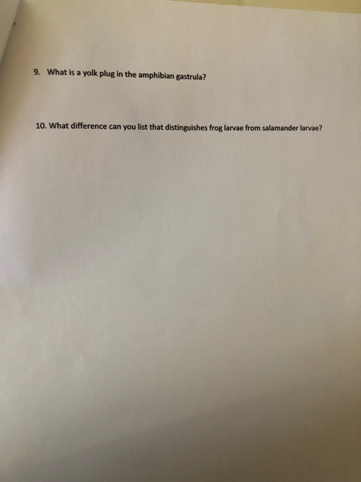 Solved 9. What is a yolk plug in the amphibian gastrula? 10. | Chegg.com