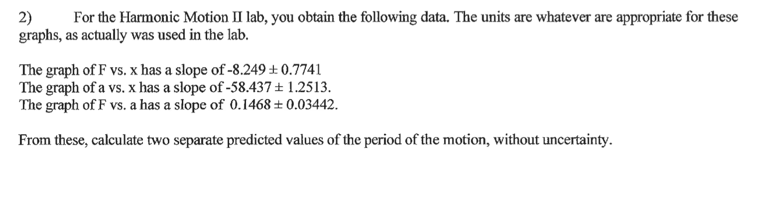 Solved 2) For the Harmonic Motion II lab, you obtain the | Chegg.com