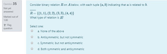 Solved Consider binary relation Ron A below, with each tuple | Chegg.com