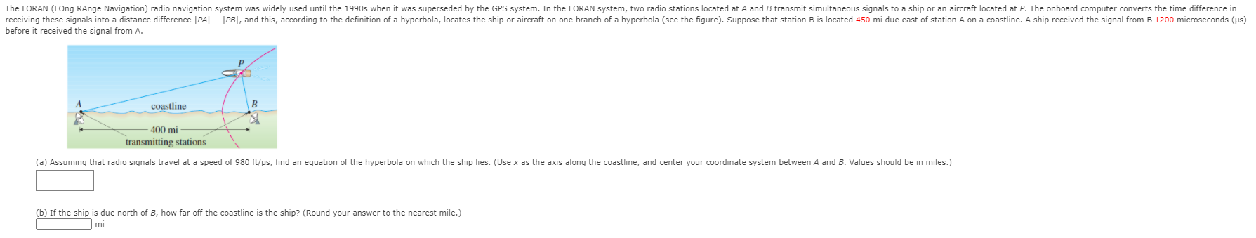 Solved The LORAN (LOng Range Navigation) radio navigation | Chegg.com