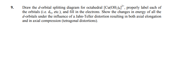 Solved Draw the d-orbital splitting diagram for octahedral | Chegg.com