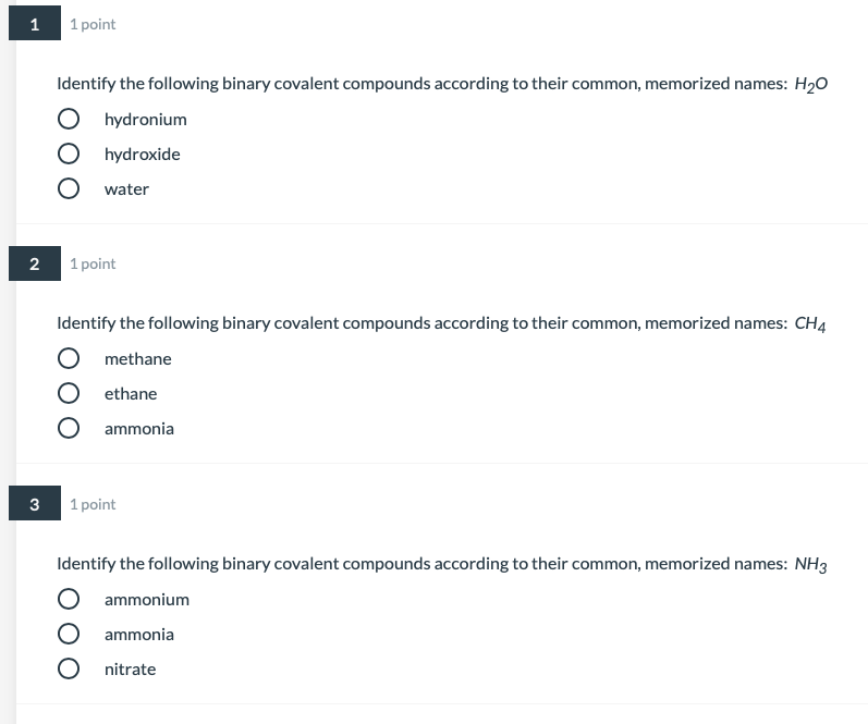 Solved 1 1 point Identify the following binary covalent | Chegg.com