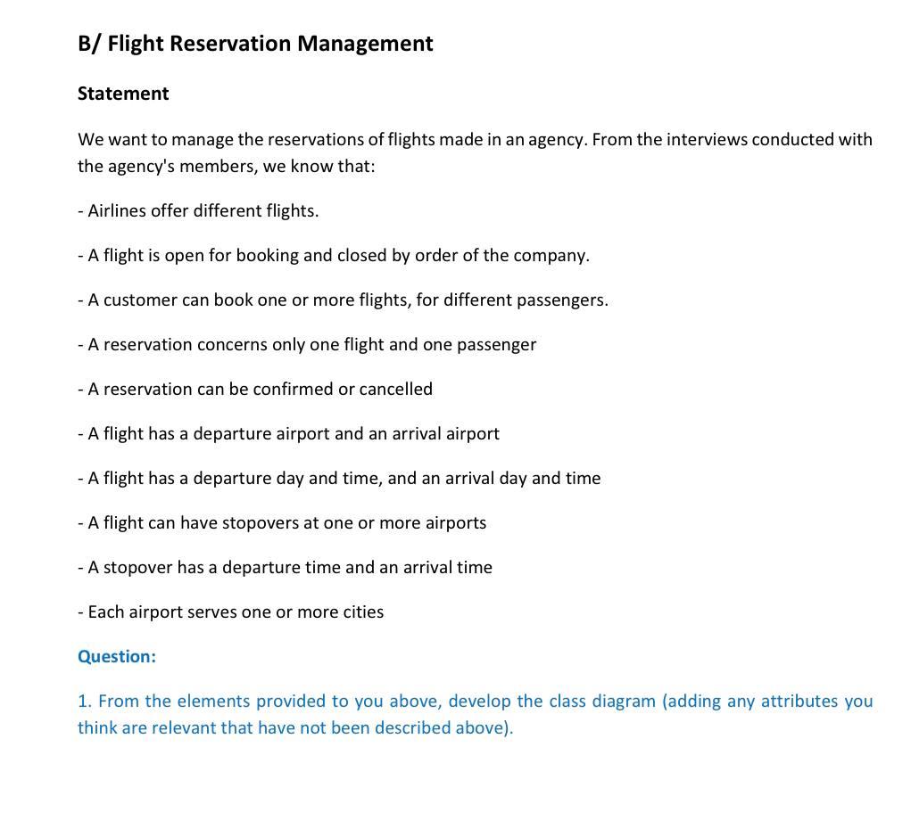 Solved B/ Flight Reservation | Chegg.com
