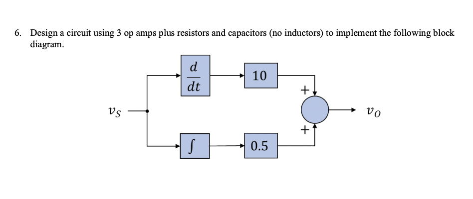 Solved 6. Design a circuit using 3 op amps plus resistors | Chegg.com Solved 6. Design a circuit using 3 op amps plus resistors | Chegg.com