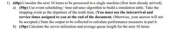 Solved Interarrival times data values to be used are | Chegg.com