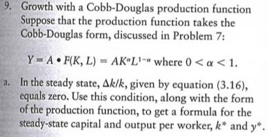 Solved 9. Growth with a Cobb-Douglas production function | Chegg.com