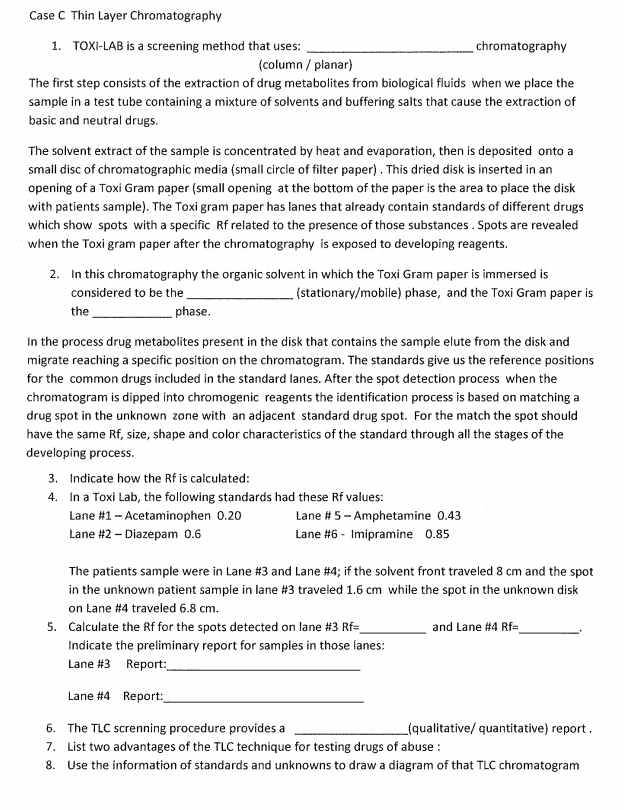 Solved Case C Thin Layer Chromatography 1. TOXI-LAB is a | Chegg.com